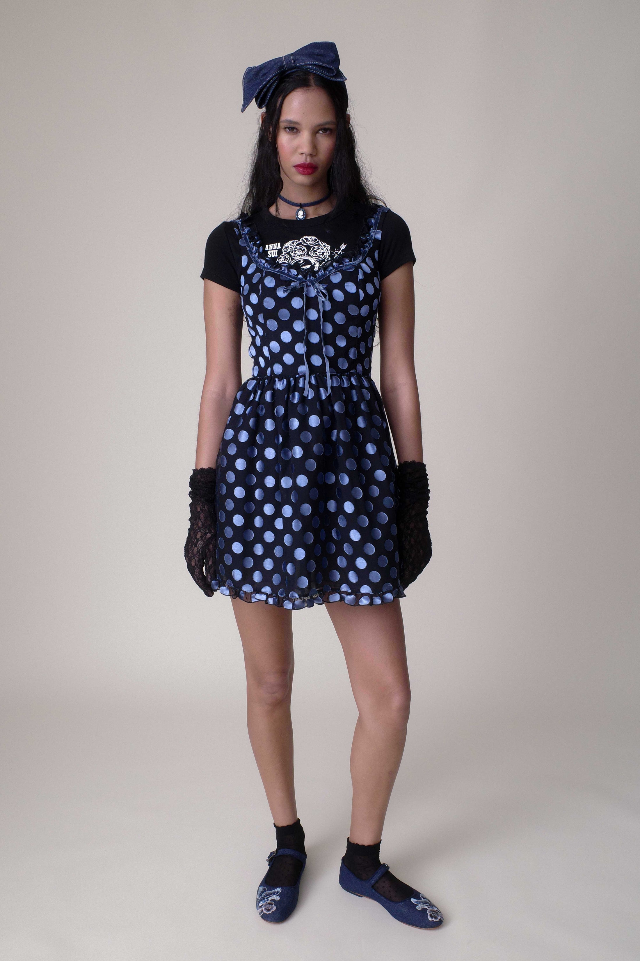 Dot Chiffon Ruffle Mini Dress – Anna Sui